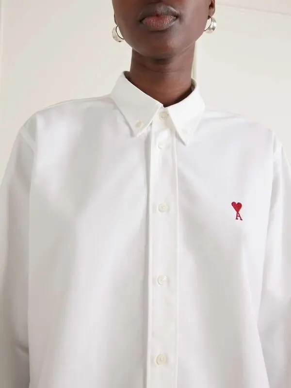 AMI Paris Adc Embroidered Cotton Oxford Shirt