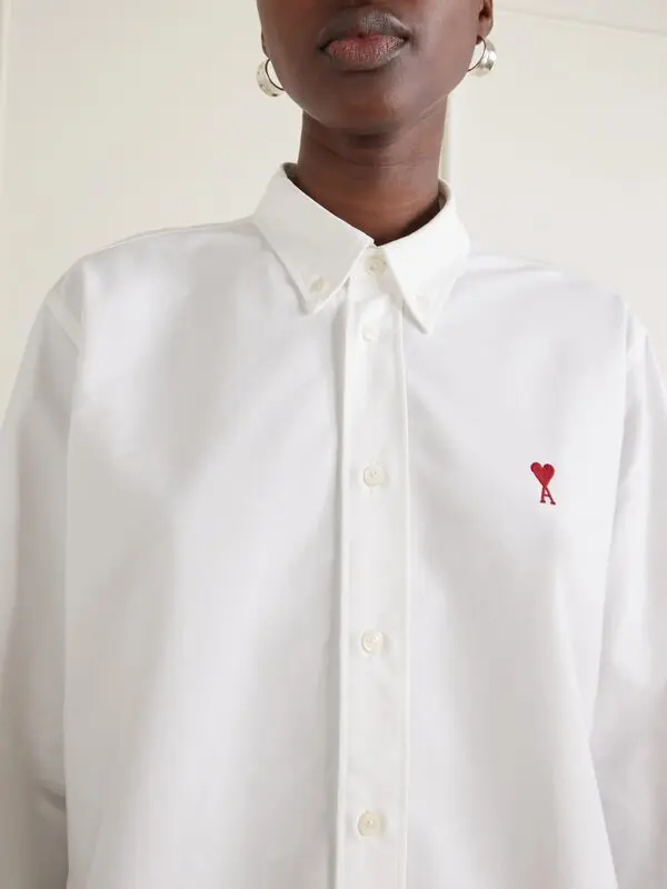 AMI Paris Embroidered Cotton Oxford Shirt