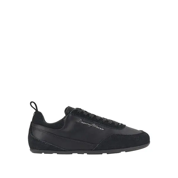 Emporio Armani Satin And Suede Leather Sneakers - Black