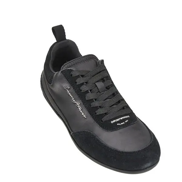 Emporio Armani Satin And Suede Leather Sneakers