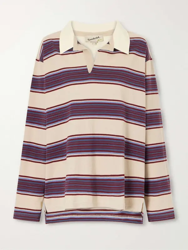SANDERLAK Striped Cotton-jersey Polo Shirt