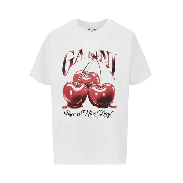 GANNI Cherry Print Relaxed Fit T-shirt