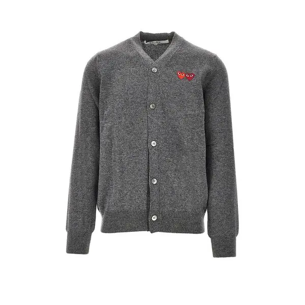 Play Comme Des Garcon Heart Patche Wool Cardigan - Grey