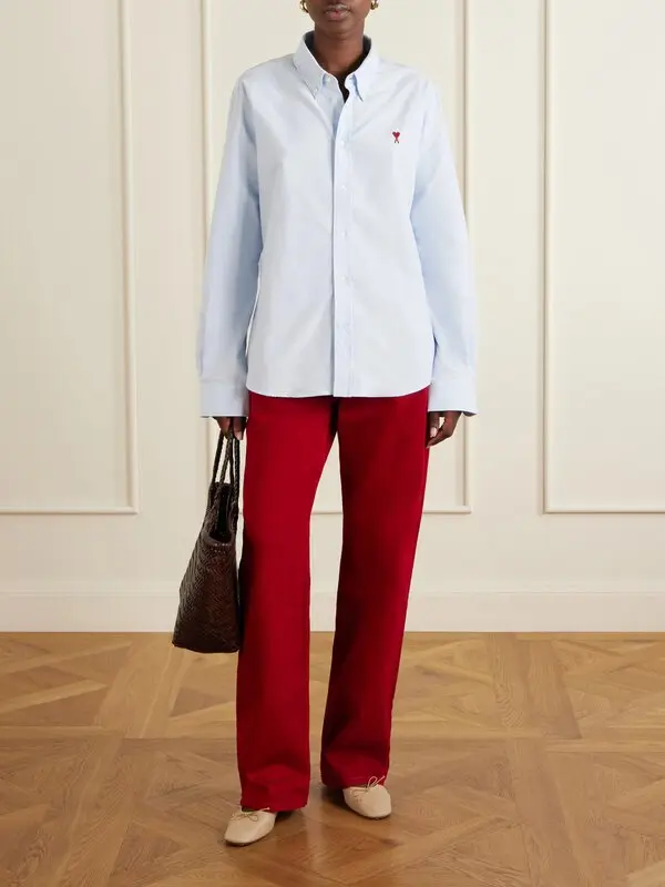 AMI Paris Embroidered Cotton Oxford Shirt