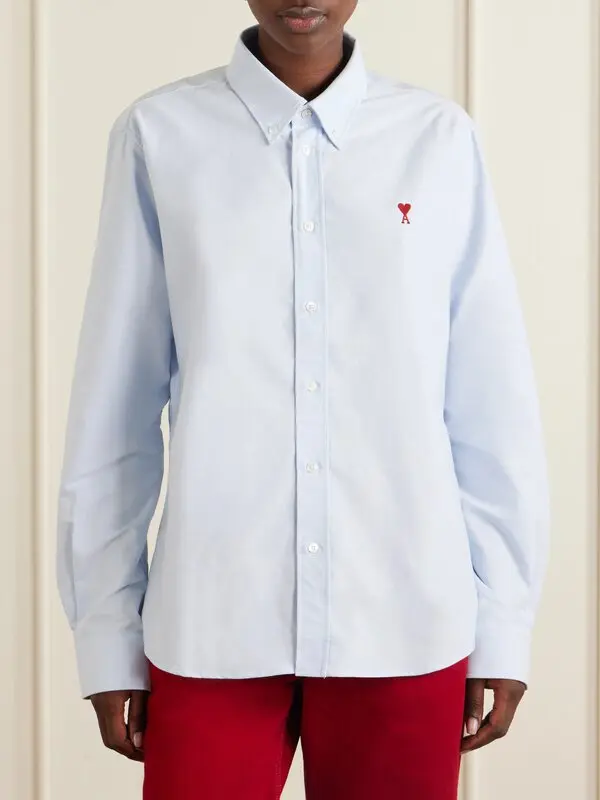 AMI Paris Embroidered Cotton Oxford Shirt