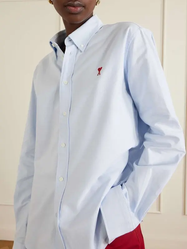 AMI Paris Adc Embroidered Cotton Oxford Shirt