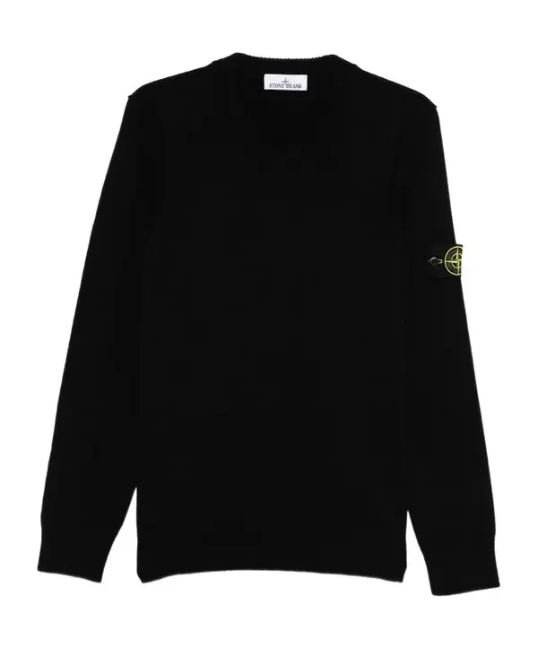 Stone Island V-neck Logo-badge Sweater - Black