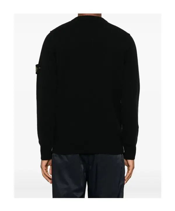 Stone Island V-neck Logo-badge Sweater - Black
