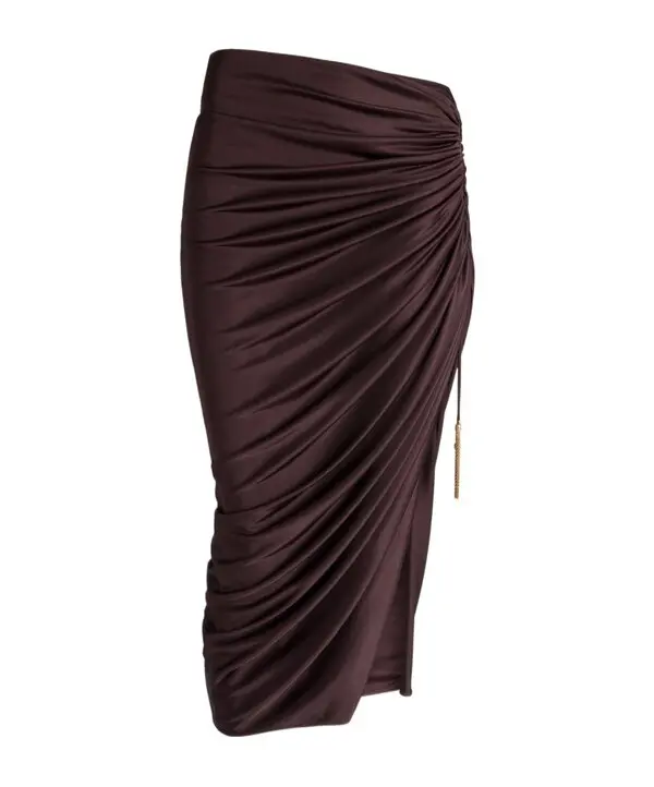 Balmain Flowing Jersey Midi Skirt With Slit