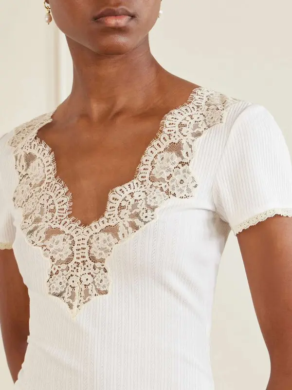 DÔEN Nalia Lace-trimmed Organic Cotton T-shirt
