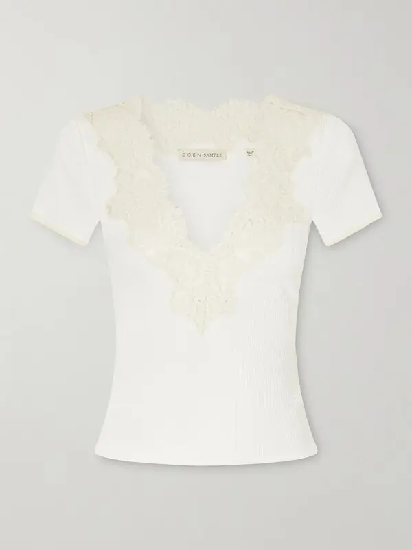 DÔEN Nalia Lace-trimmed Organic Cotton T-shirt - White