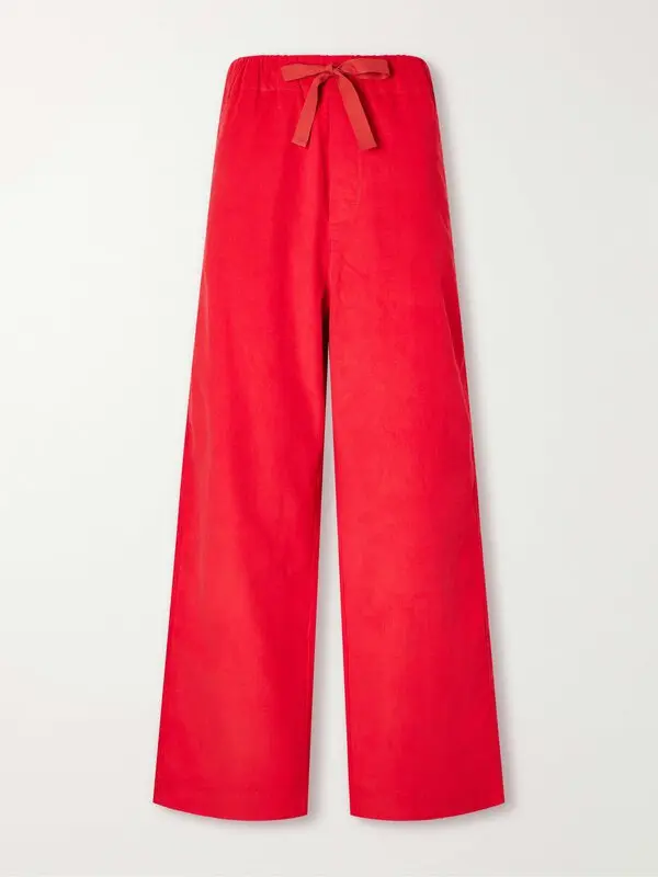SANDERLAK Drawstring Cotton-corduroy Straight-leg Pants