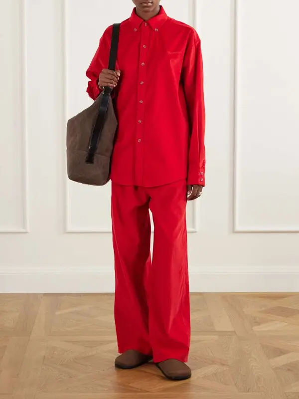 SANDERLAK Drawstring Cotton-corduroy Straight-leg Pants
