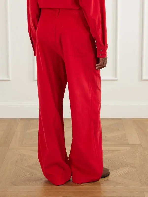 SANDERLAK Drawstring Cotton-corduroy Straight-leg Pants