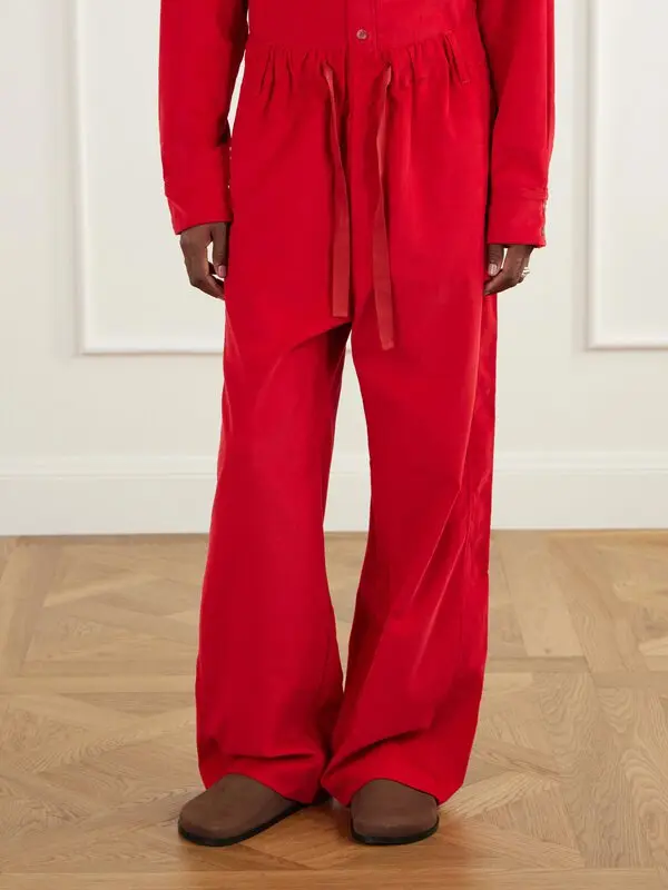 SANDERLAK Cotton-corduroy Straight-leg Drawstring Pants