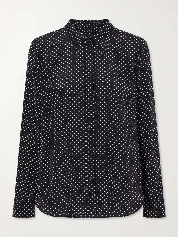 NILI LOTAN Gaia Polka-dot Silk Crepe De Chine Shirt - Navy