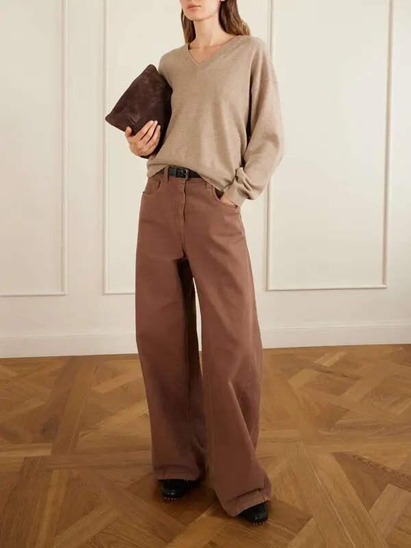 Brunello Cucinelli Bead-embellished Shearling-lined Leather Boat Shoes