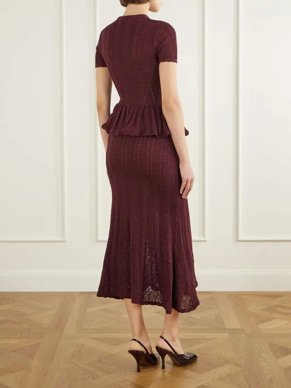 SELF-PORTRAIT Button-embellished Peplum Cotton Midi Dress
