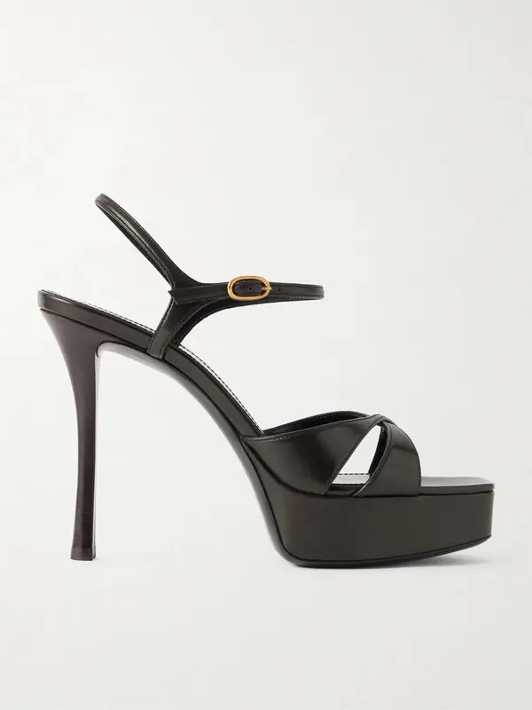 Saint Laurent Debbie Leather Platform Sandals - Brown