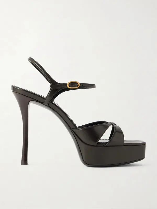 Saint Laurent Debbie Leather Platform Sandals - Brown