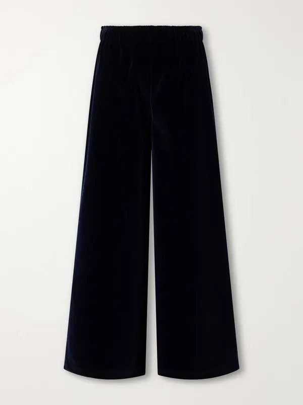 LES VACANCES D'IRINA Gathered Cotton-velvet High-waist Wide-leg Pants - Blue