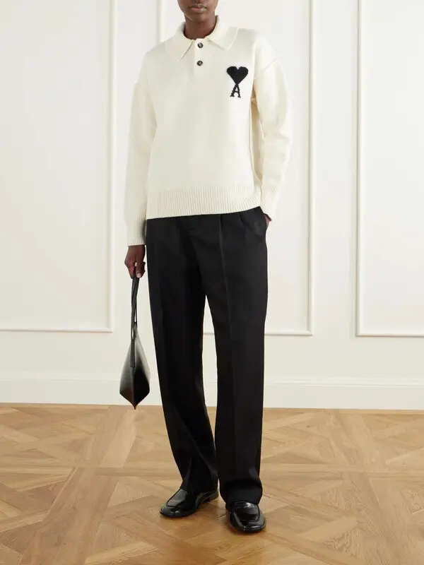 AMI Paris Intarsia Wool Polo Sweater