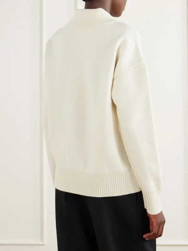AMI Paris Intarsia Wool Polo Sweater