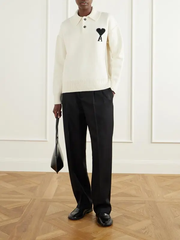 AMI Paris Intarsia Wool Polo Sweater