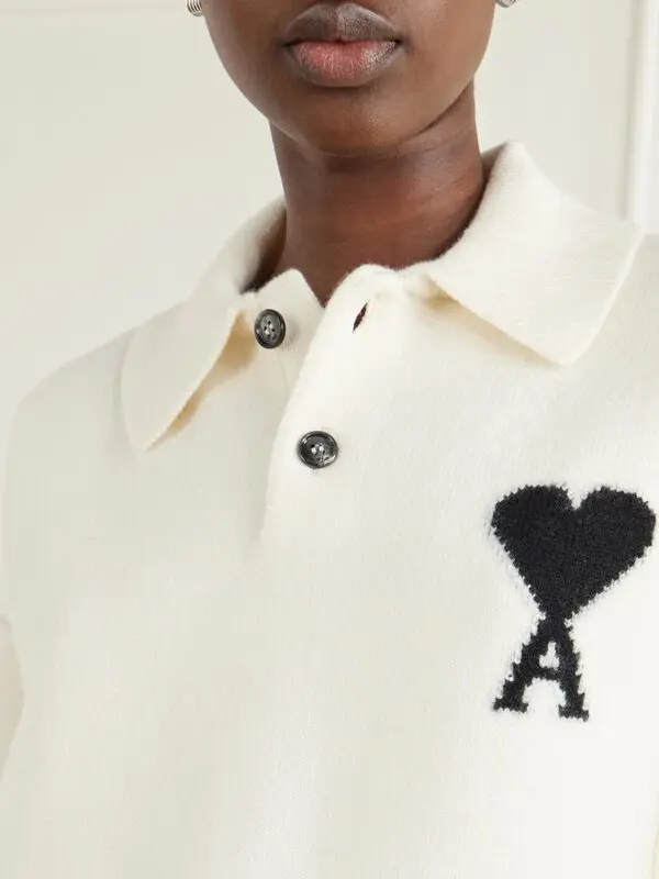 AMI Paris Intarsia Wool Polo Sweater