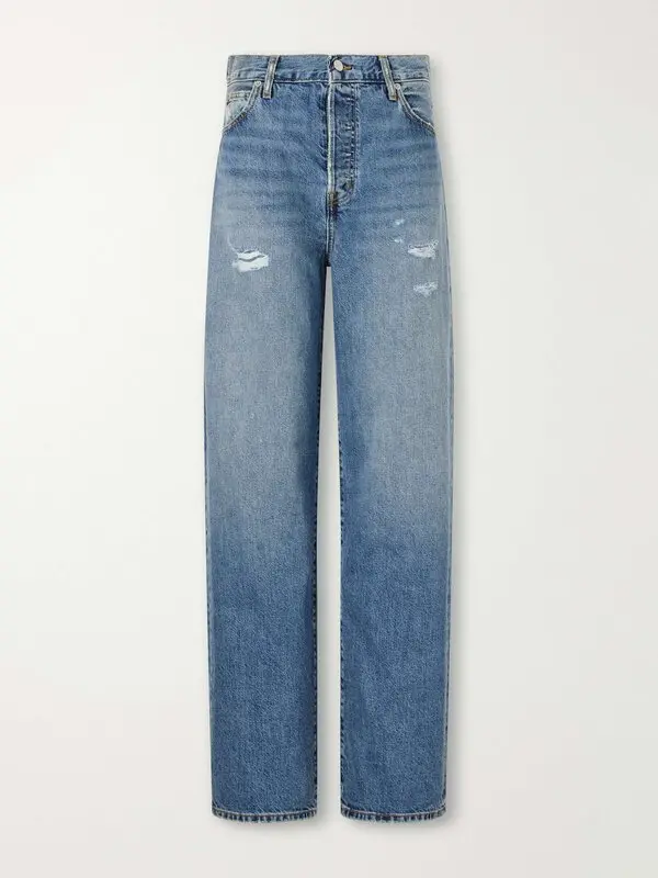 Eterne Saint Boyfriend Distressed Mid-rise Straight-leg Jeans