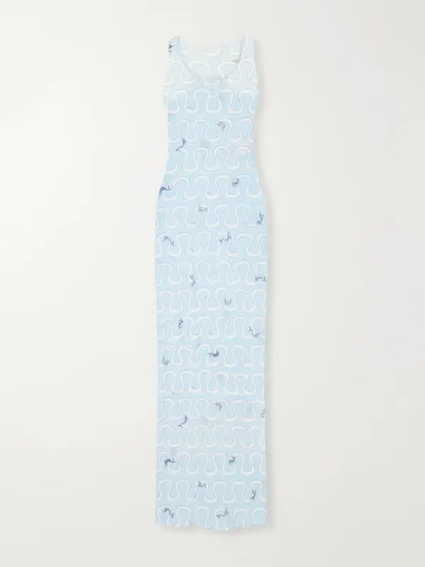 Emilio Pucci Printed Tulle Maxi Dress - Blue