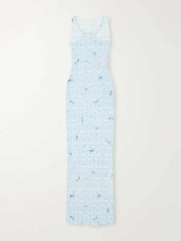 Emilio Pucci Printed Tulle Maxi Dress - Light Blue