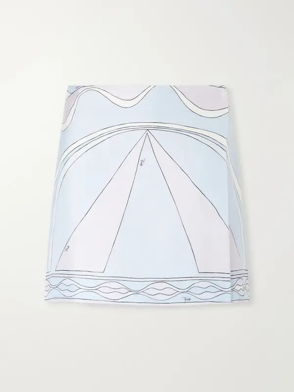 Emilio Pucci Printed Silk-twill Wrap Mini Skirt - Blue