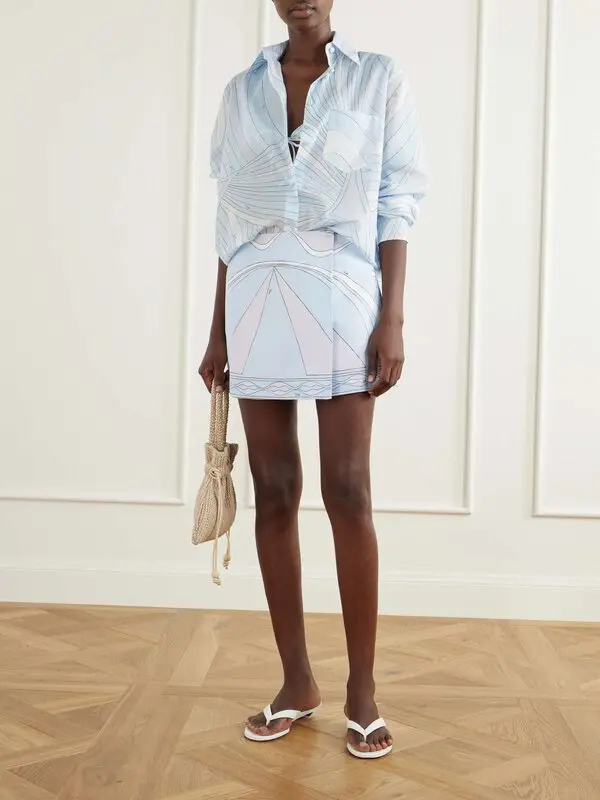 Emilio Pucci Printed Silk-twill Wrap Mini Skirt