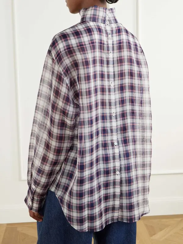 Tibi Reversable Checked Cotton And Silk-blend Shirt