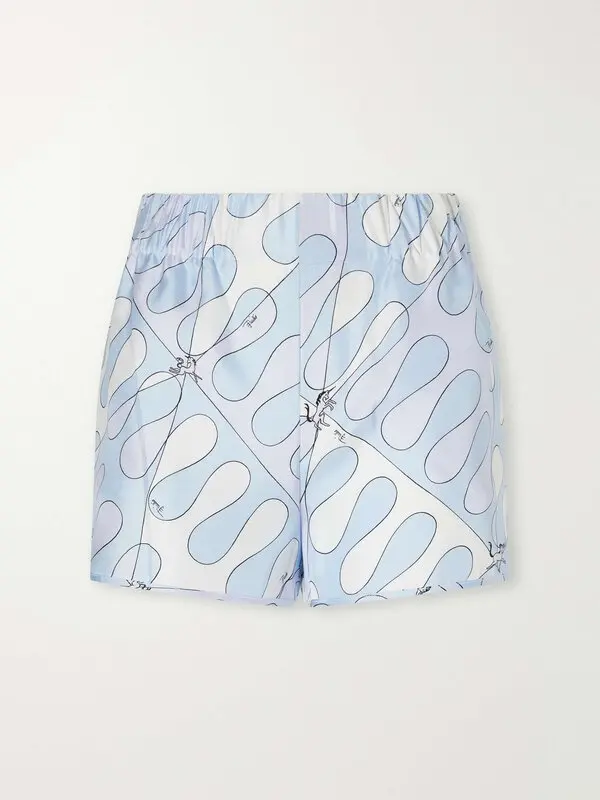 Emilio Pucci Printed Silk-twill Shorts - Light Blue