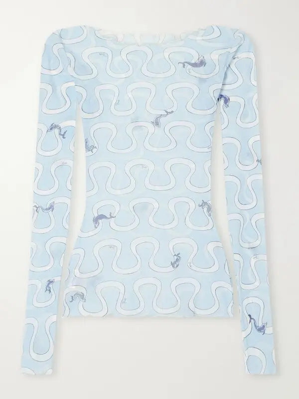 Emilio Pucci Printed Sheer Tulle Top - Blue