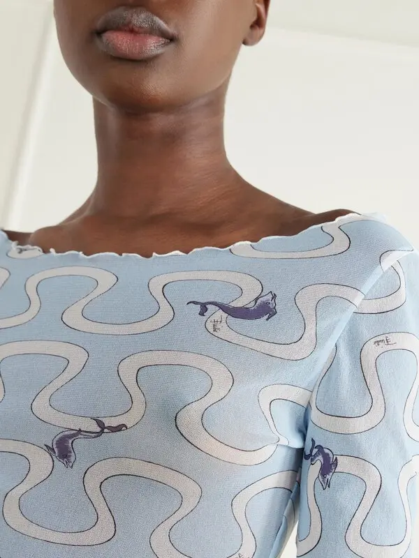 Emilio Pucci Printed Sheer Tulle Top - Blue