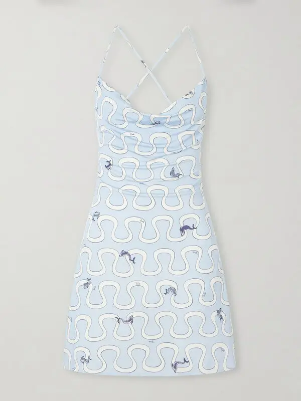 Emilio Pucci Printed Draped Jersey-satin Dress - Blue