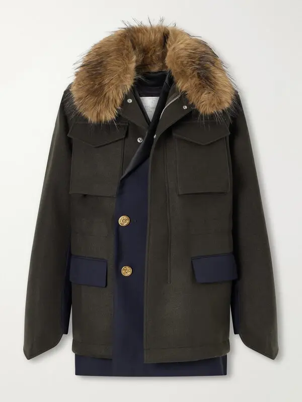 Sacai Layered Wool Coat - Green