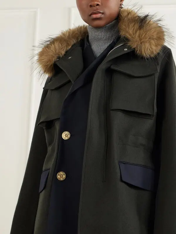 Sacai Layered Wool Coat - Green