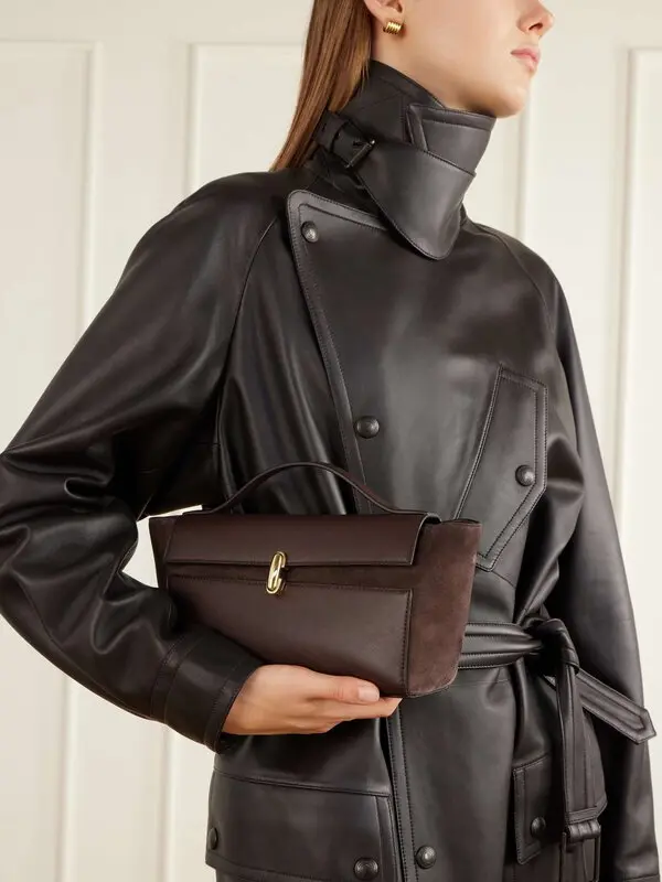 Savette Symmetry Trapeze Leather-trimmed Suede Bag