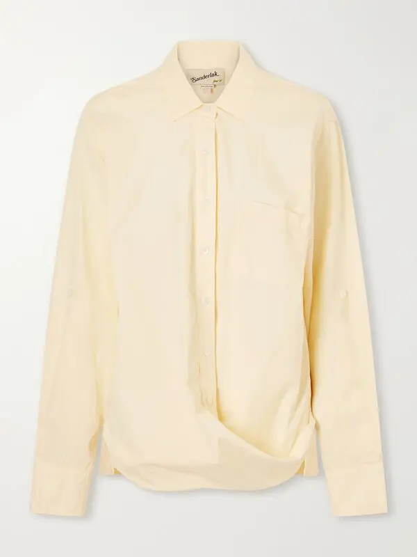 SANDERLAK Asymmetrical Twisted Cotton-voile Shirt - Yellow