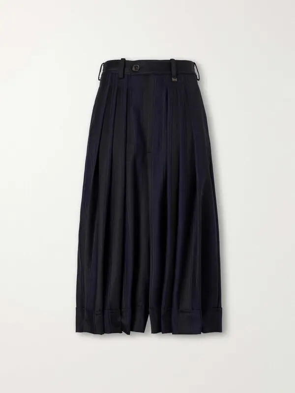 VIVIENNE WESTWOOD Striped Satin-wool Culotte Shorts - Midnight Blue
