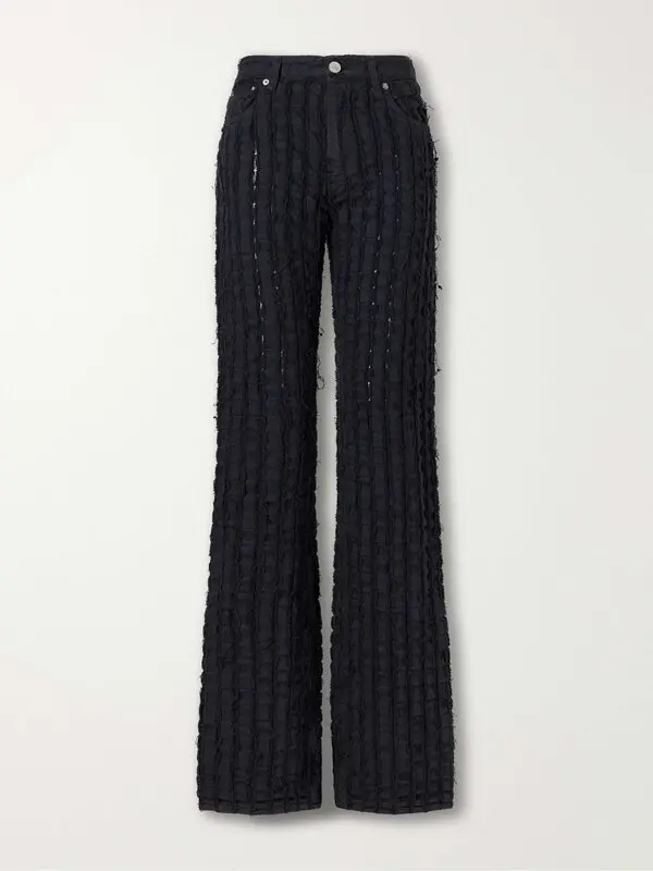 HAIKURE Star Bull Stripe Distressed High-waist Straight-leg Jeans