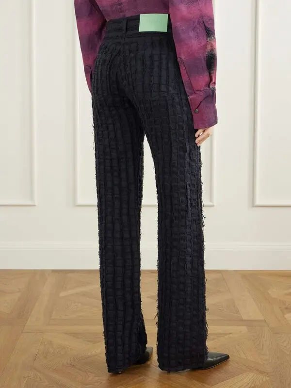 HAIKURE Star Bull Stripe Distressed High-waist Straight-leg Jeans