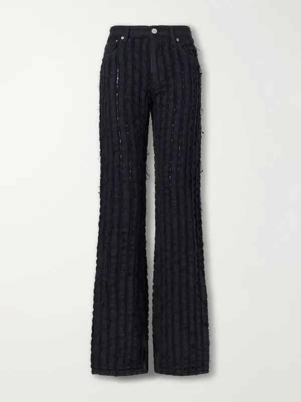 HAIKURE Star Bull Stripe Distressed High-waist Straight-leg Jeans - Black