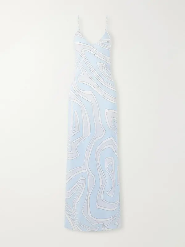 Emilio Pucci Printed Silk Crepe De Chine Maxi Dress - Blue