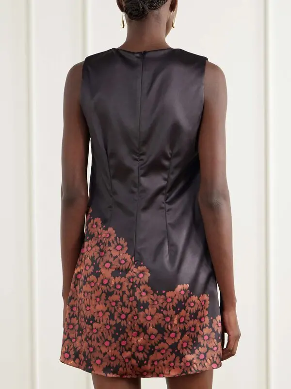 CALA DE LA CRUZ Floral-print Satin Dress