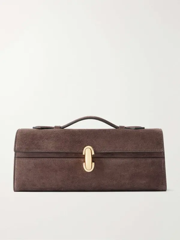 Savette Slim Pochette Leather-trimmed Suede Tote - Dark Brown